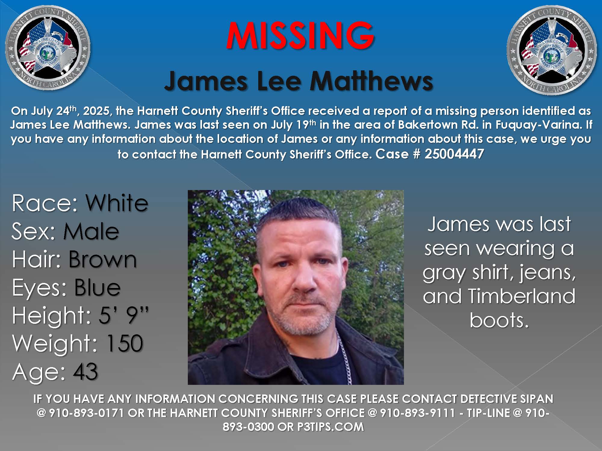 Harnett: Missing person, James Lee Matthews - SANDHILLS NEWS